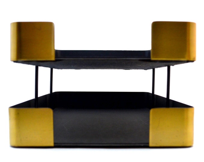 Vintage Smokador Paper Tray, Brass, Two Tiered Office Inbox, Gold and ...