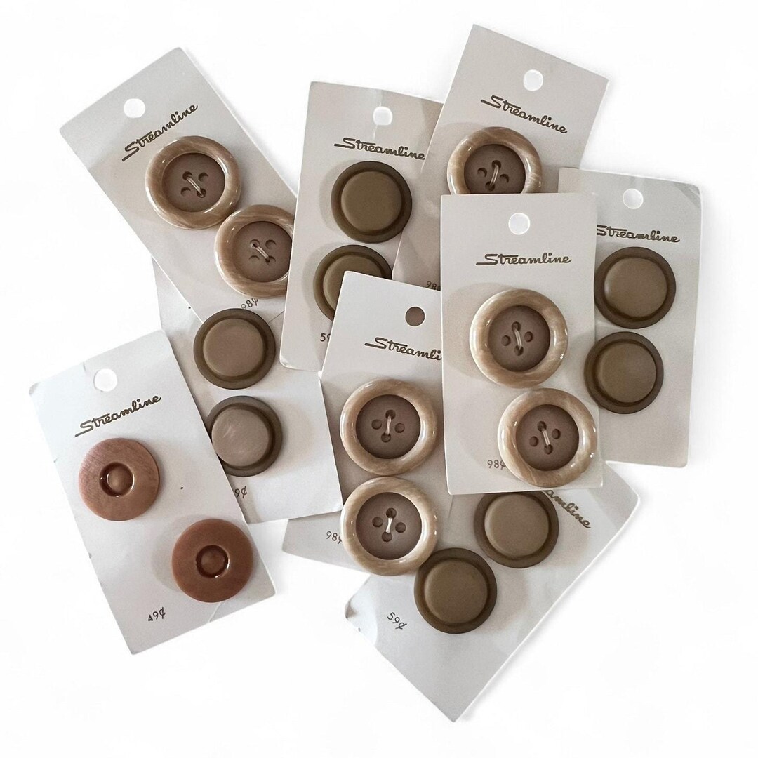 Lot of 18 Vintage Streamline Buttons on 9 Cards, Beige Neutral Colors ...