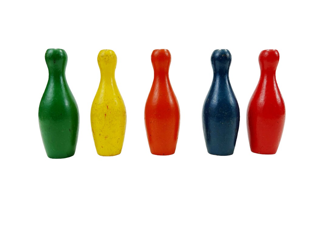 5 Vintage Miniature Bowling Pins, Colorful 3.5 Wood Toy Game Pieces - Etsy