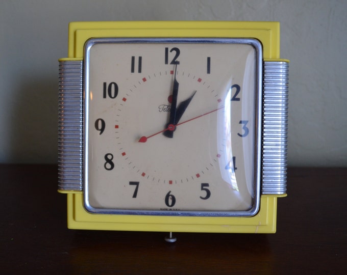 Vintage Telechron Wall Clock, Yellow With Silver Trim Kitchen Clock ...