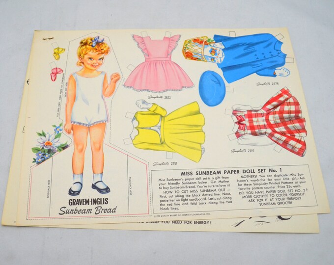 Vintage Miss Sunbeam Paper Doll Set No. 1 and No. 2, Original & Uncut ...