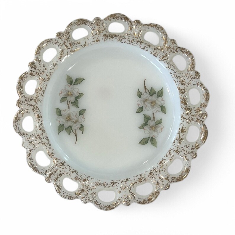 Vintage NOR-SO Reticulated 8" Milk Glass Plate 22 Kt Gold Splatter ...
