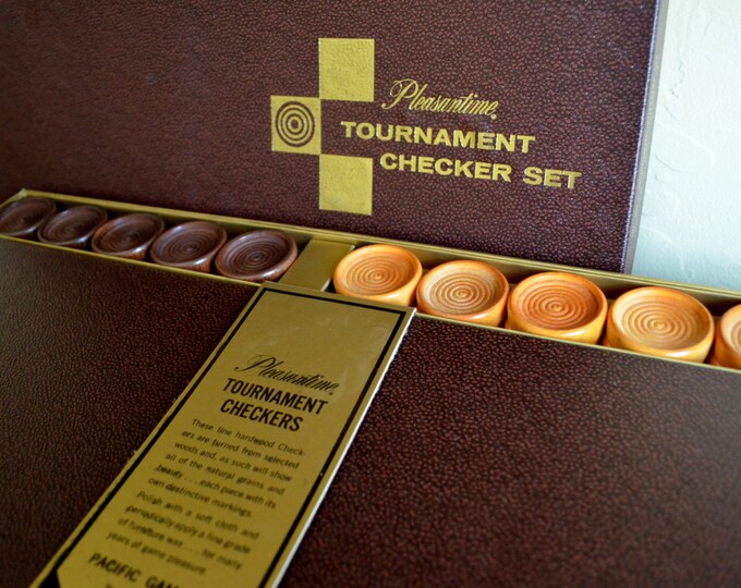 Vintage Tournament Checker Set, Pleasantime, Wooden Checkers Pieces ...