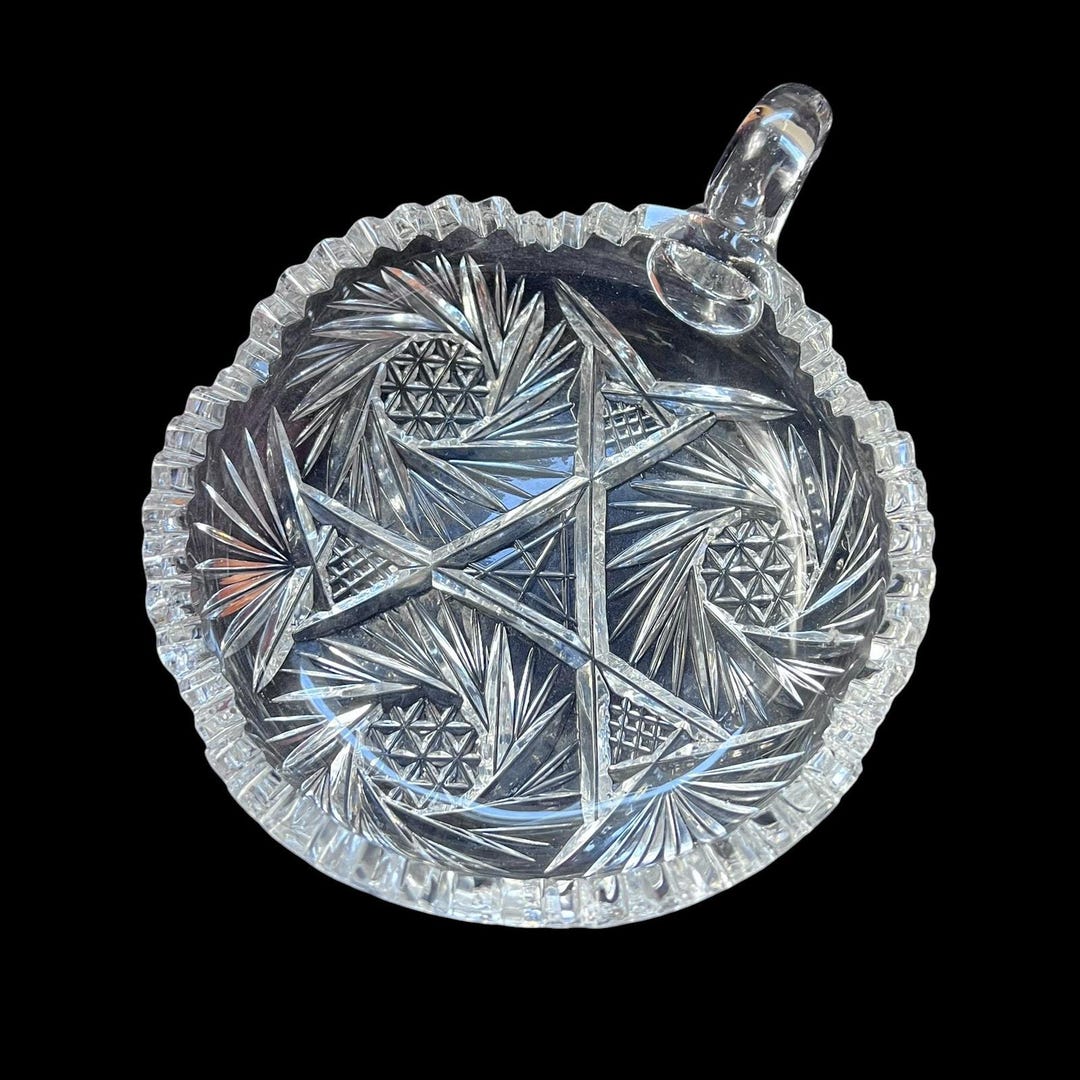 Antique ABP Cut Glass Handled Nappy Bowl Starburst Hobstar American ...