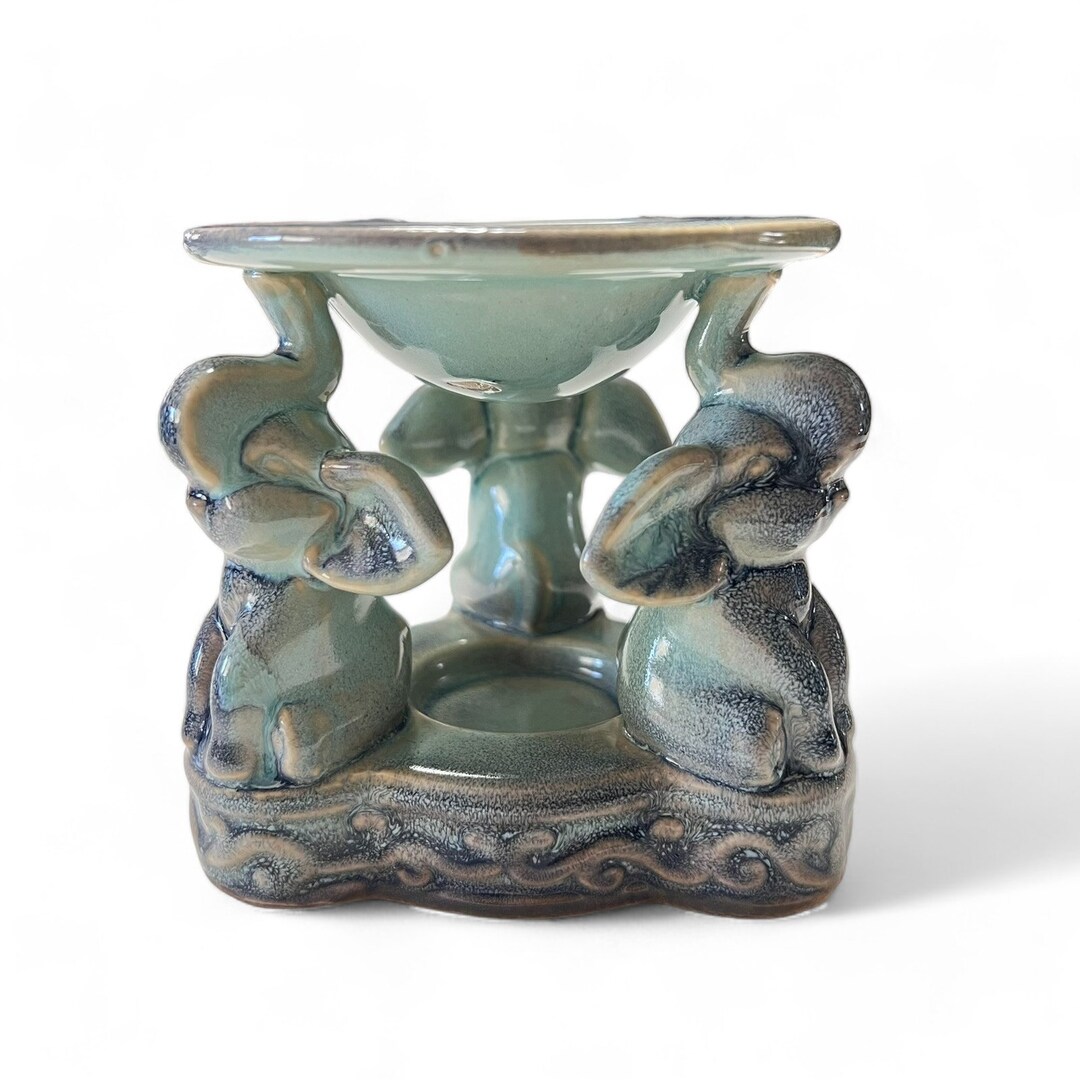 Lucky Elephant Ceramic Oil Burner, Light Dark Blue Speckled Glaze ...