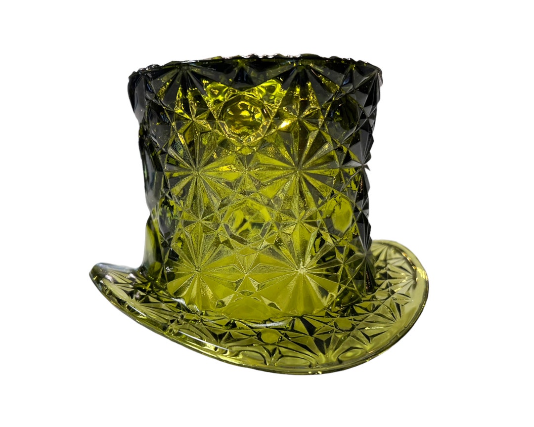 Vintage Fenton Daisy Button Top Hat, Green 3.5" Pressed Glass - Etsy