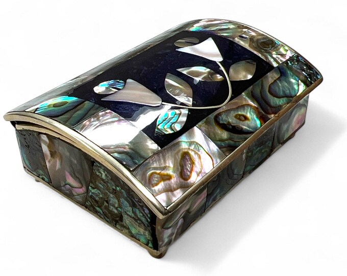 Alpaca Silver Abalone Floral Inlay Domed Trinket Box 3" Mexico Keepsake ...