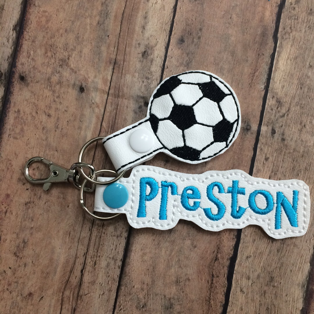 Soccer Ball Bag Tag Set: Custom Embroidered Name Personalized Keychain ...