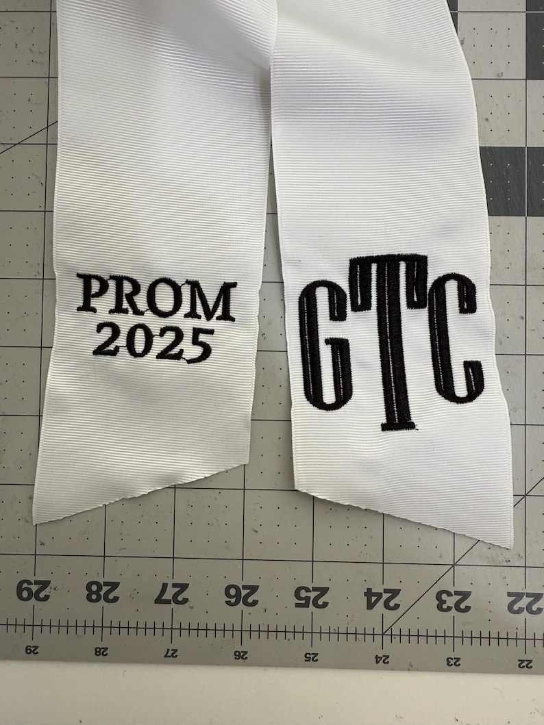 Monogrammed Bouquet Ribbon: Custom Embroidered White Grosgrain, 3 X 60 ...