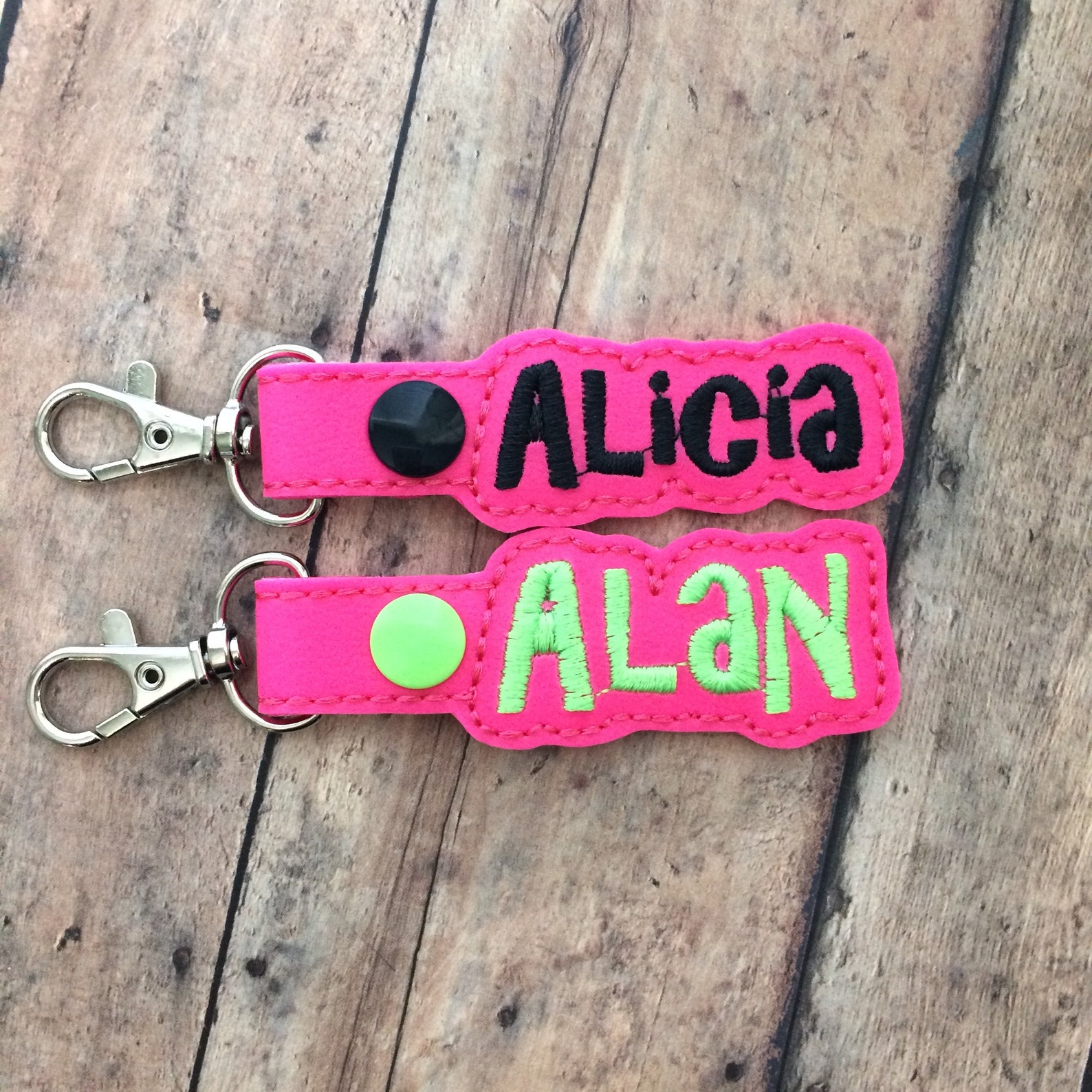 Hot Pink Embroidered Custom Name Tag: Personalized Keychain Backpack Luggage Purse - Etsy