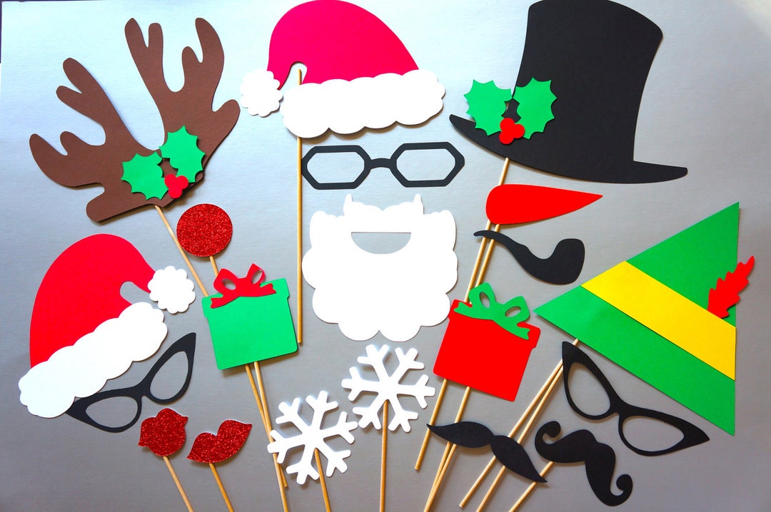 Christmas Photo Booth Props - 20 Piece Set - GLITTER Photobooth Props ...