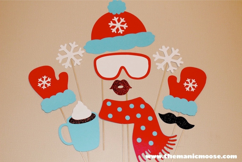 Winter Photo Booth Props - 10 Piece Set - GLITTER Photobooth Props ...