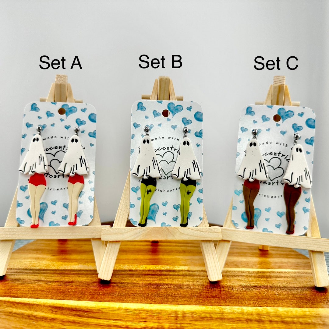 Pinup Girl Ghosts Black or Red Outfit & Shoes Dangle Earrings, Surgical ...