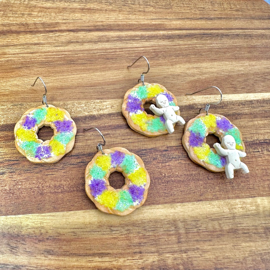 King Cakes Dangle Earrings, Surgical Stainless Steel Ear Wires, With ...