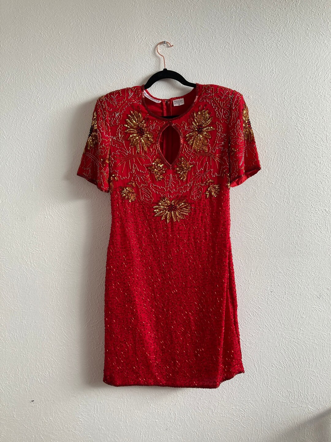 Medium Red Keyhole Beaded Dress With Silver and Gold Accents Night ...