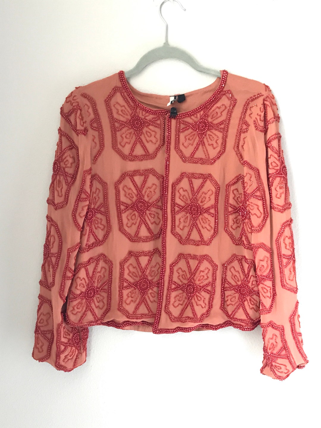 Large/xl Boho Beautiful Coral Pink Beaded Shrug Bolero - Etsy