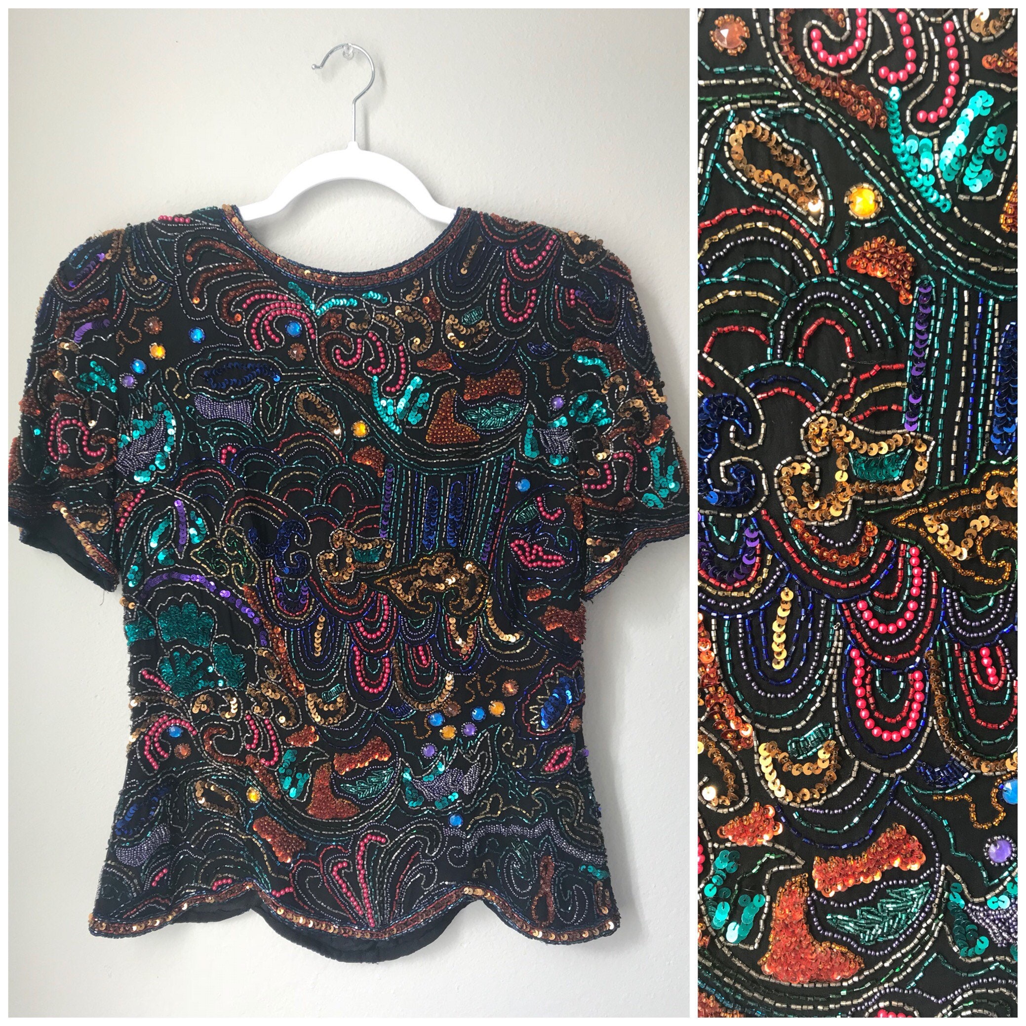 SMALL Multicolor Beaded Top , Vintage Beaded Shirt , Avante Garde ...
