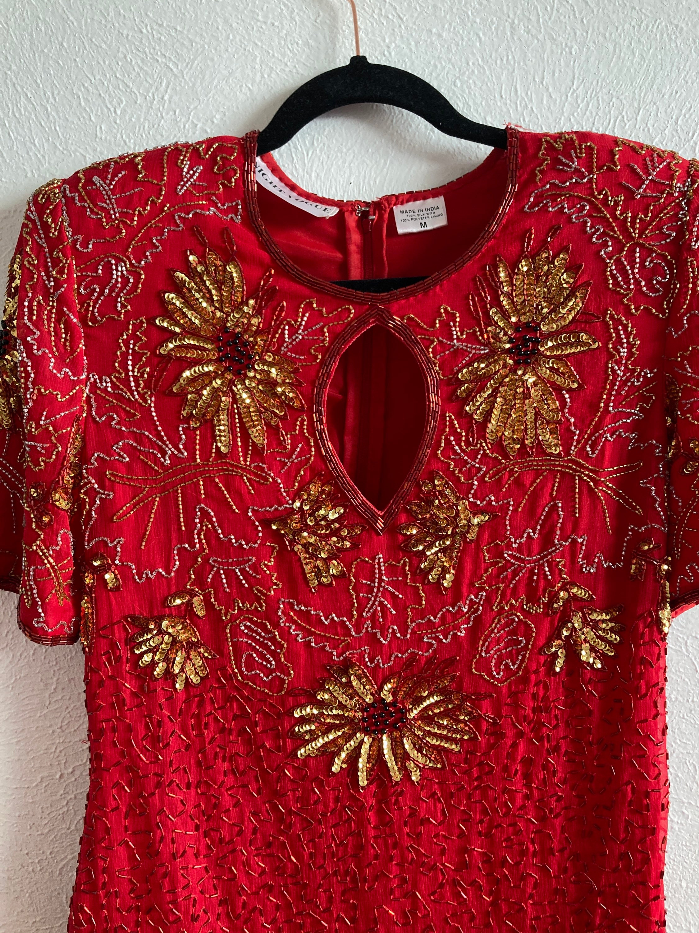 Medium Red Keyhole Beaded Dress With Silver and Gold Accents - Etsy