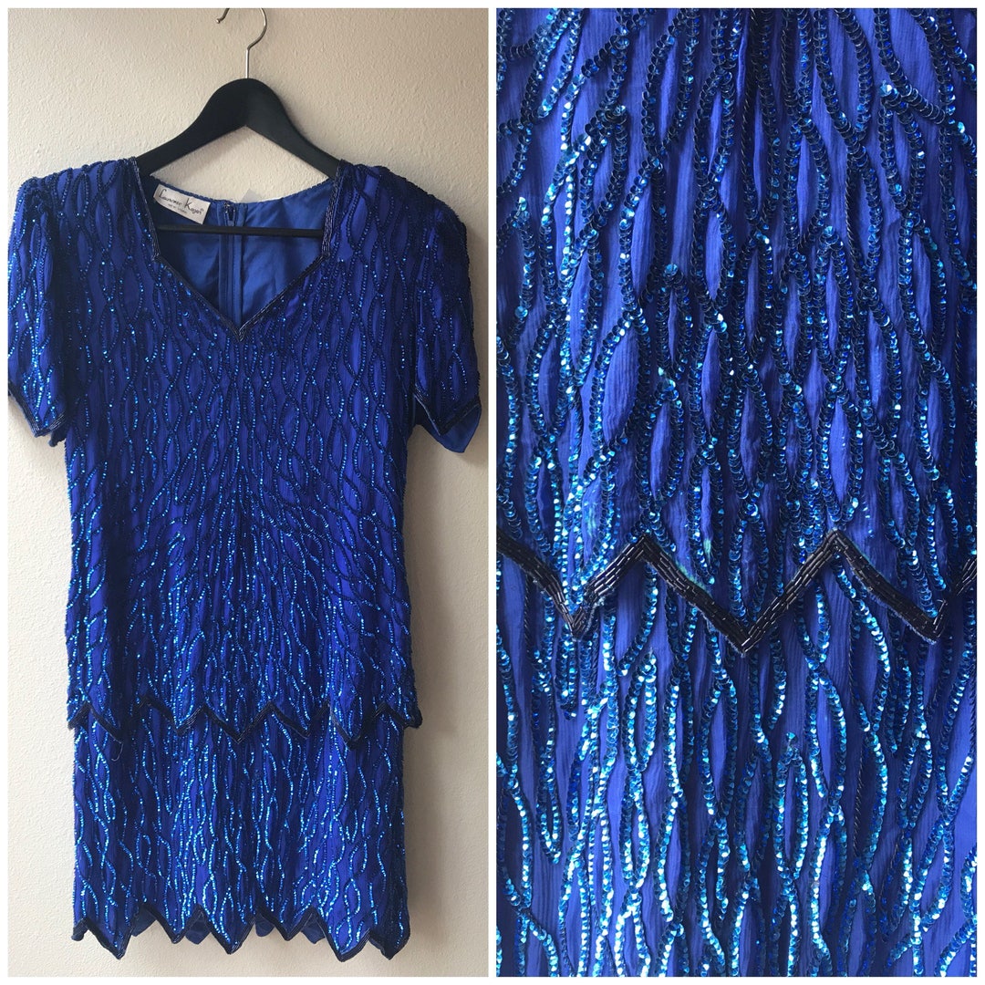 Cobalt Blue Sequin Cocktail Party Dress Petite Medium - Etsy