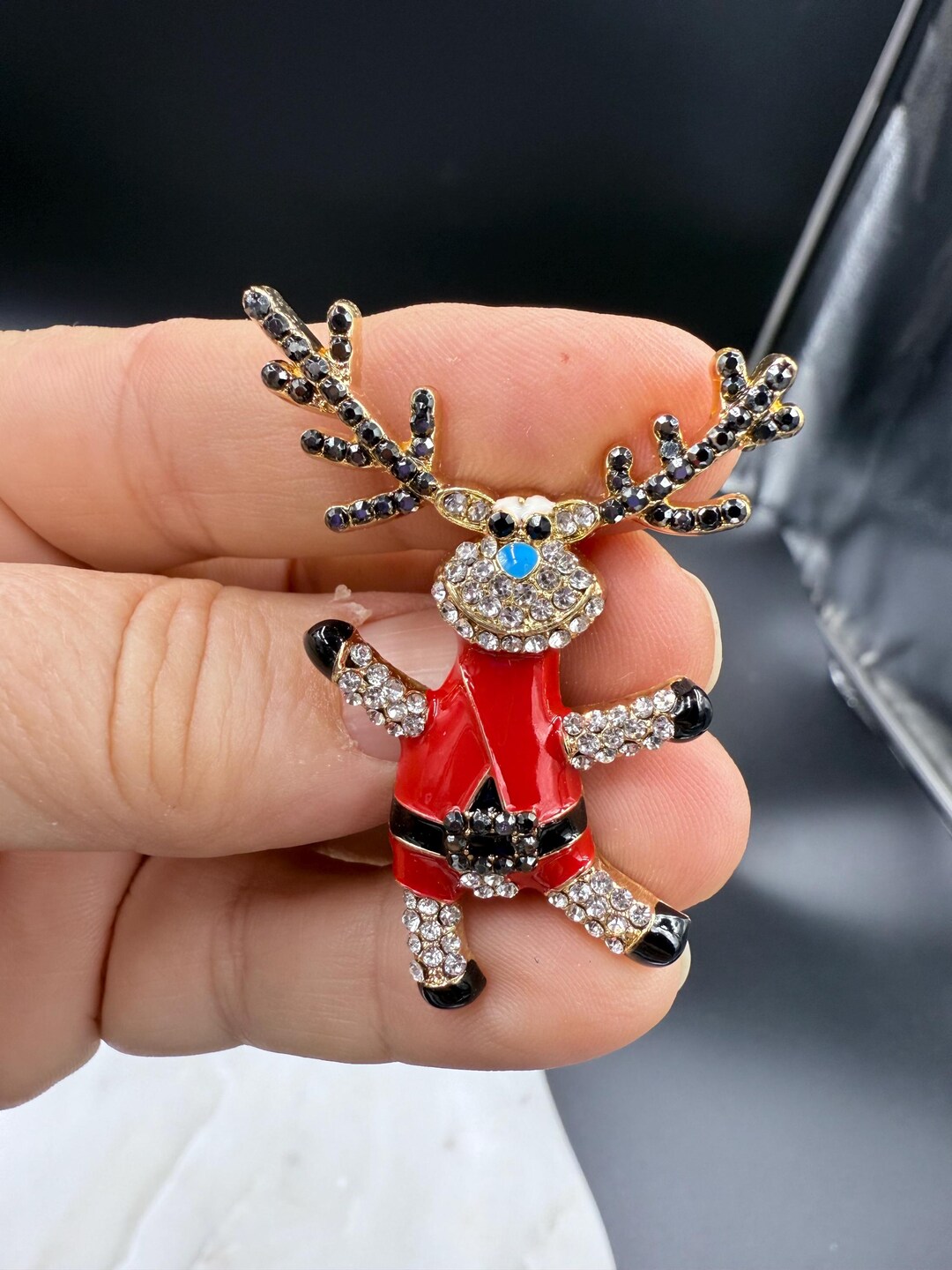 Whimsical Christmas Reindeer Brooch With Rhinestones - Etsy