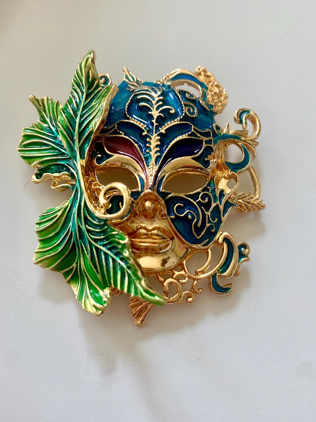 Large Enamel Mardi Gras Mask Brooch - Etsy