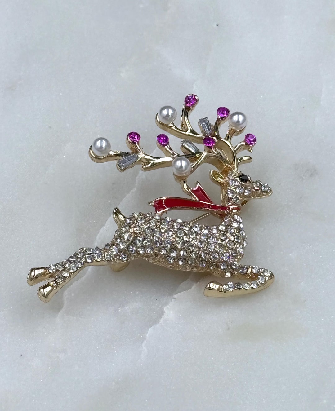 Beautiful Gold Tone and Rhinestone Reindeer Brooch With Scarf - Etsy
