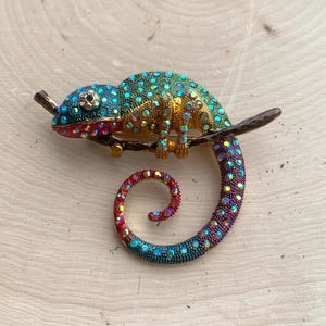 Large Lizard Chameleon Brooch Animal Coat Pin Rhinestone Fashion ...
