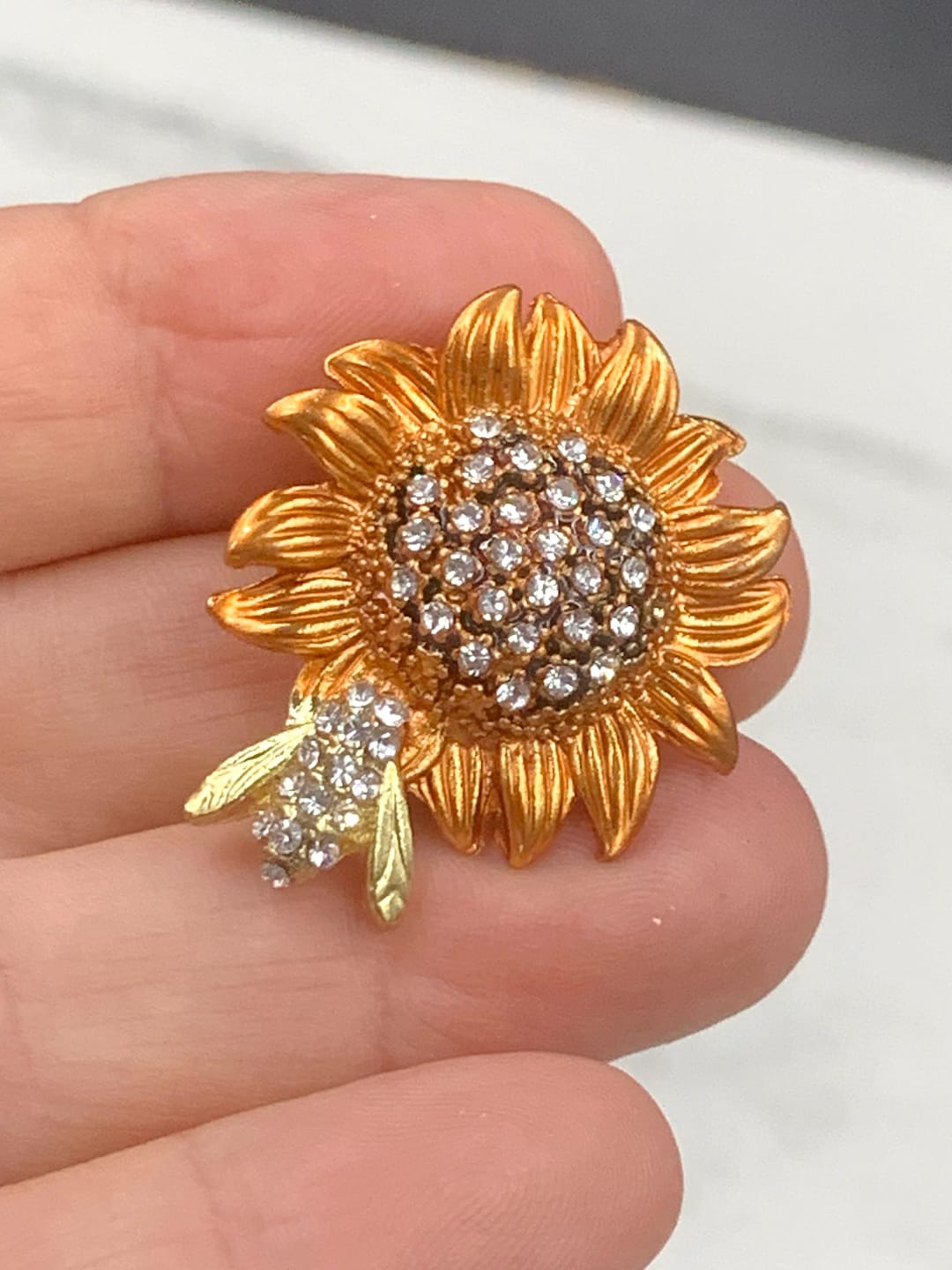 Enamel and Rhinestone Sunflower With Bee Brooch - Etsy
