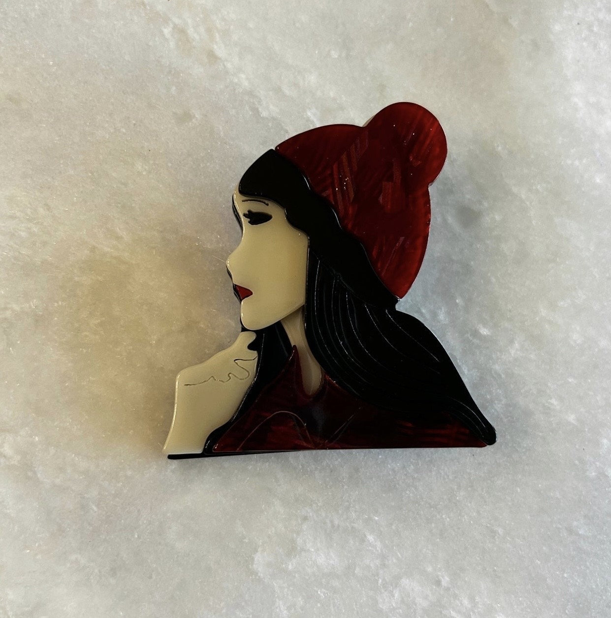 3D Acrylic Brooch of Lady With Cozy Hat - Etsy