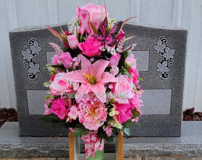 Shades of Pink Breast Cancer Permanent Cemetery Vase Insert-side Grave ...