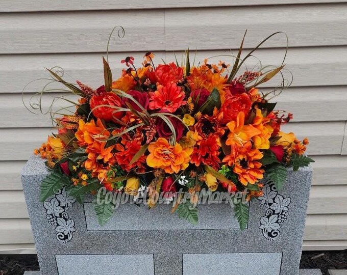 Shades of Orange Red Fall Cemetery Headstone Saddle-grave Headstone ...