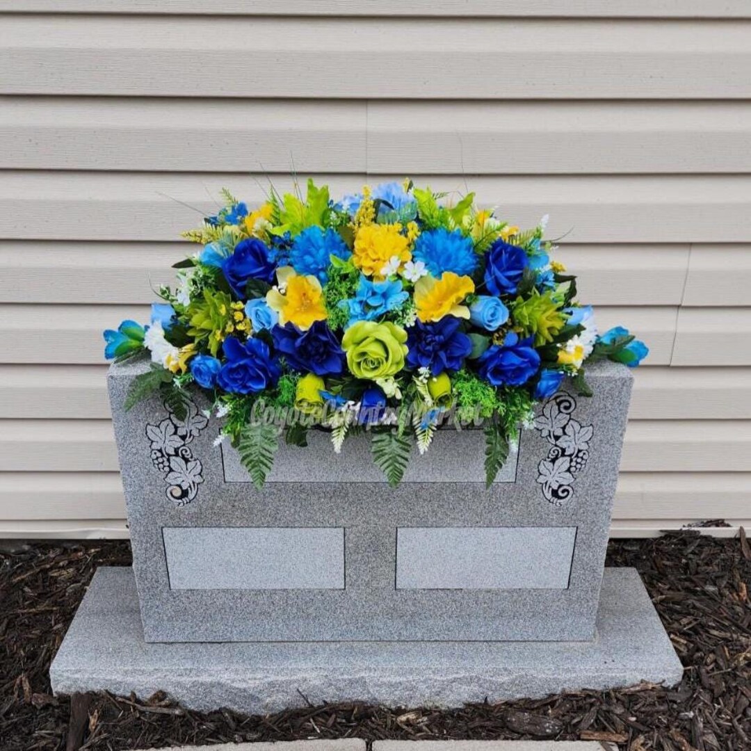Blue Yellow Lime Green Cemetery Headstone Saddle-grave Headstone ...