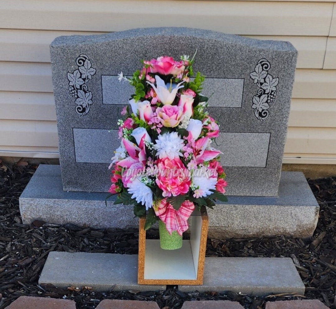 Shades of Pink White Permanent Cemetery Vase Insert-side Grave Vase ...