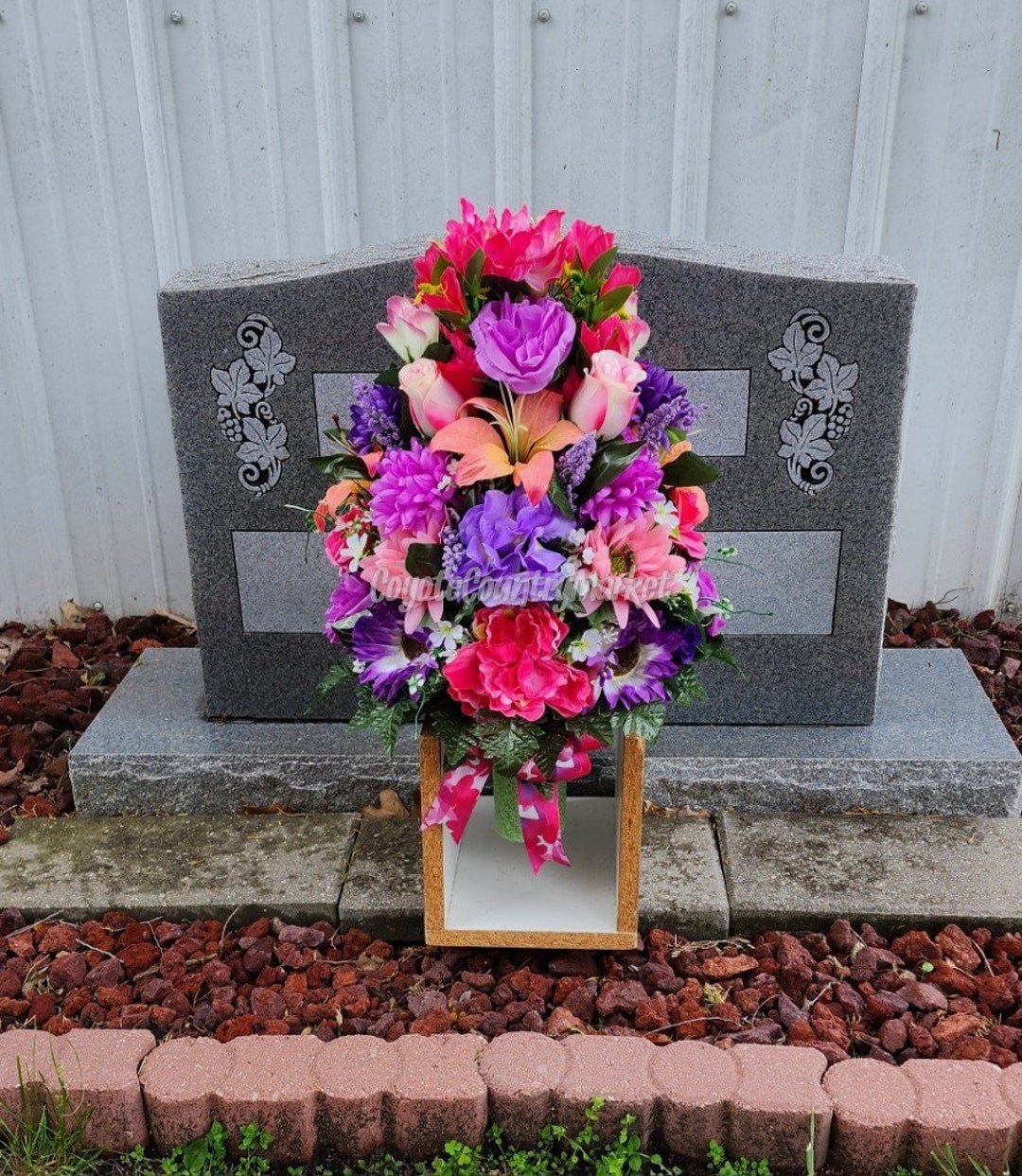 Hot Pink Purple Coral Permanent Cemetery Vase Insert-vase Grave Flowers ...