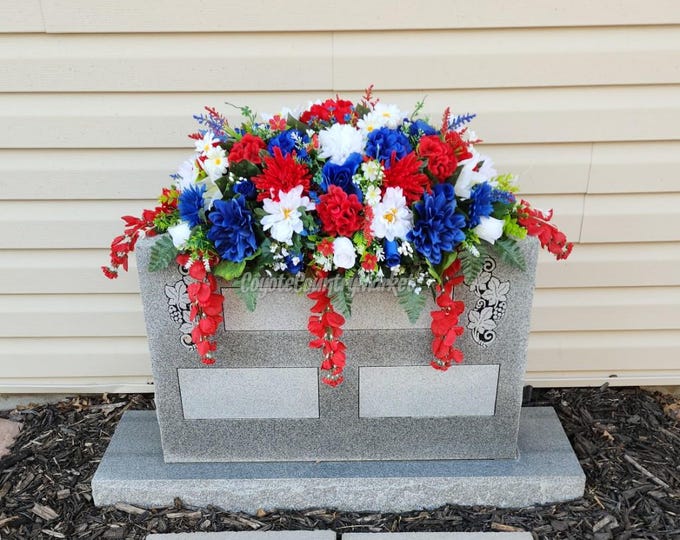Red White Blue Cemetery Headstone Saddle-grave Headstone Flowers ...