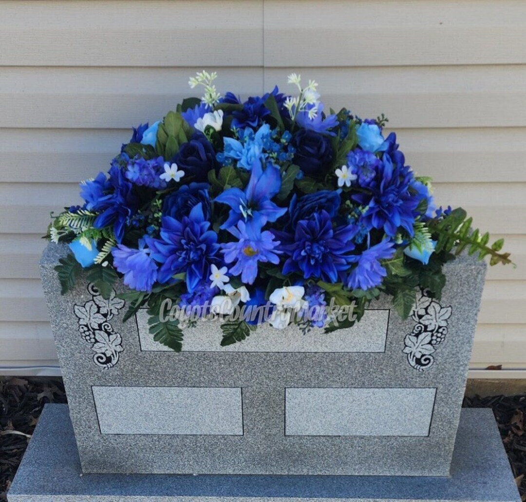 Shades of Blue Cemetery Headstone Saddle-grave Headstone Flowers ...
