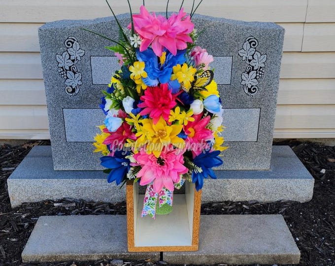 Pink Yellow Blue Cemetery Vase Styrofoam Insert-side Headstone Vase ...