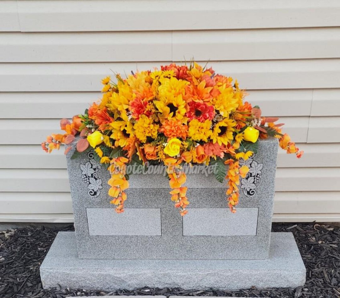 Orange Yellow Fall Cemetery Headstone Saddle-grave Headstone Flowers ...