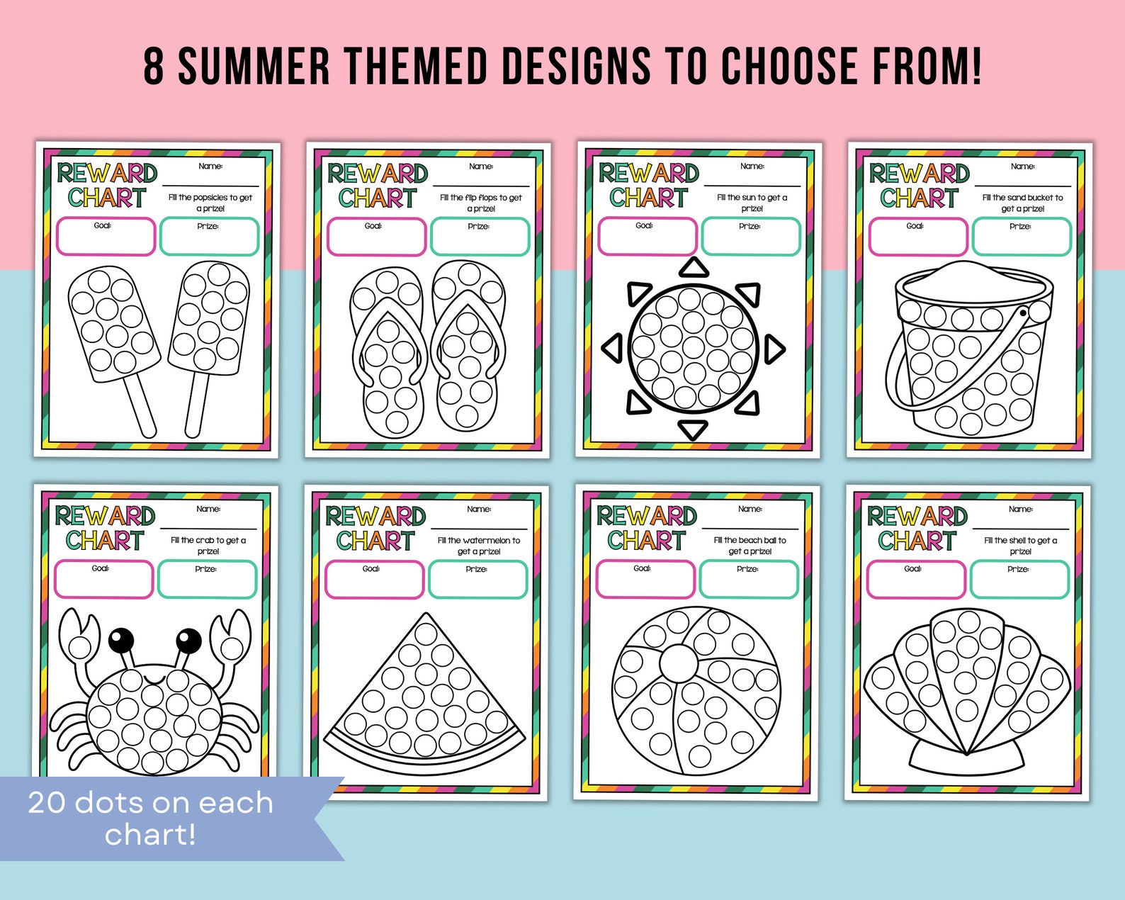 Reward Chart for Kids With Summer Theme, Instant Download - Etsy