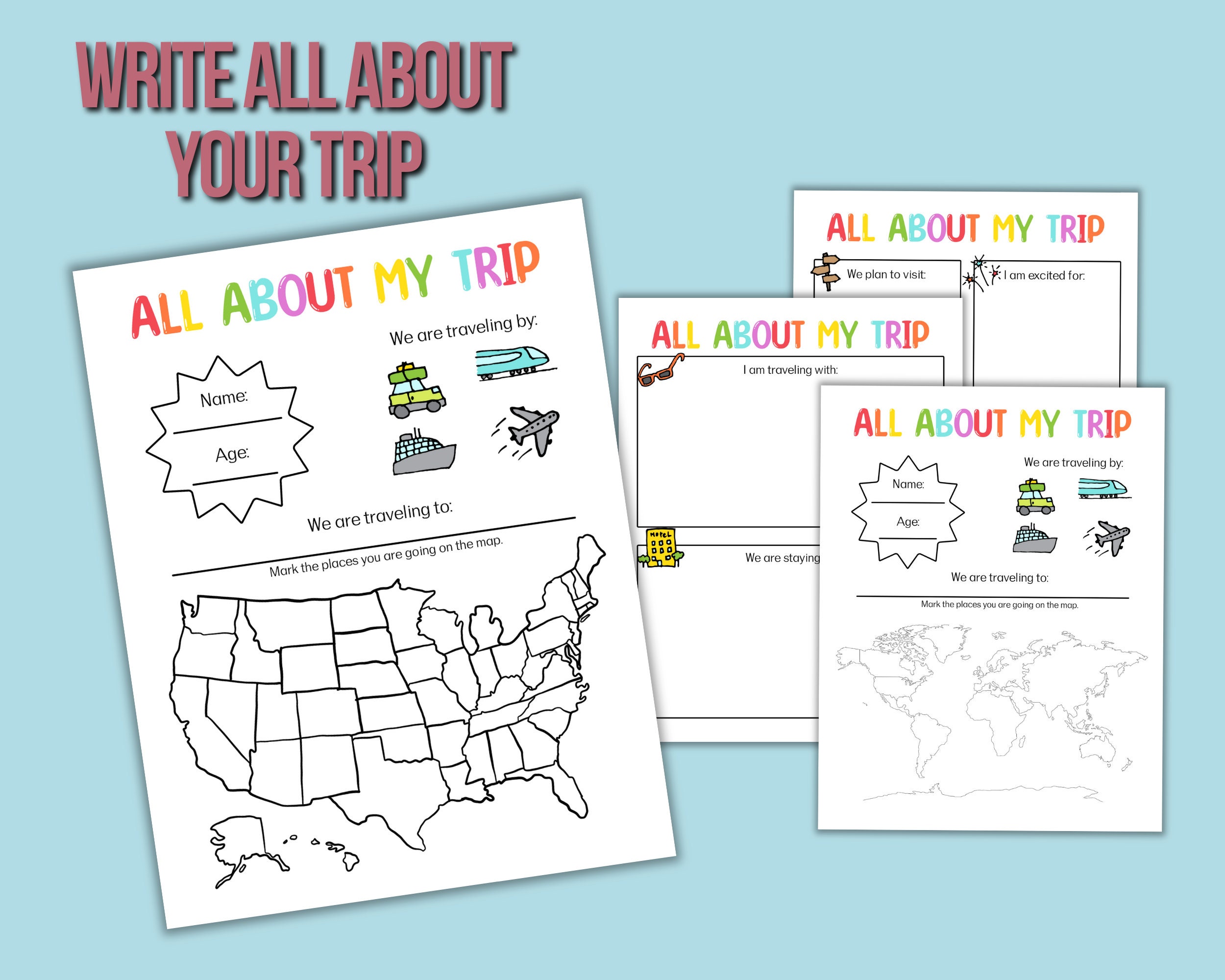 Kid's Travel Journal With Tropical Theme, Spring Break Journal, Instant ...