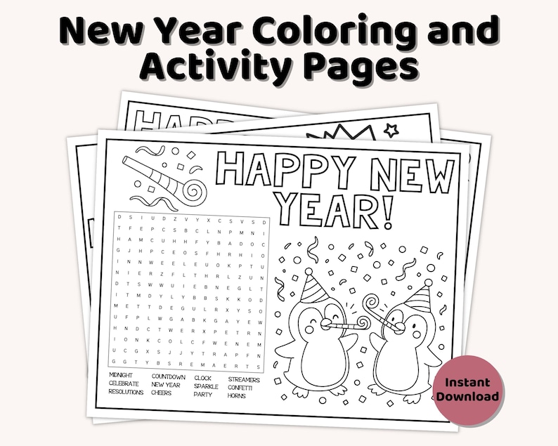 New Year Coloring and Activity Pages, Instant Download - Etsy