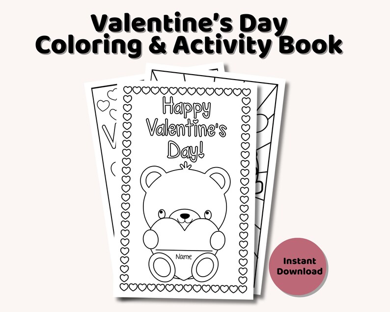 Valentine's Day Coloring and Activity Book for Kids, Instant Download ...