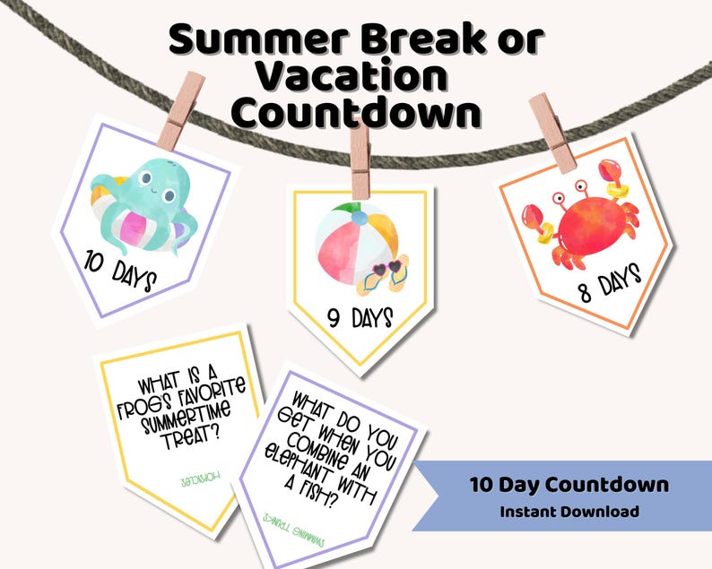 Vacation or Summer Break Countdown, Kid's Jokes, Instant Download - Etsy