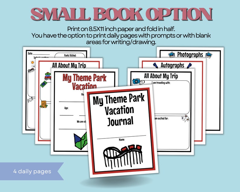 Kid's Theme Park Vacation Journal, Florida Vacation, Instant Download ...