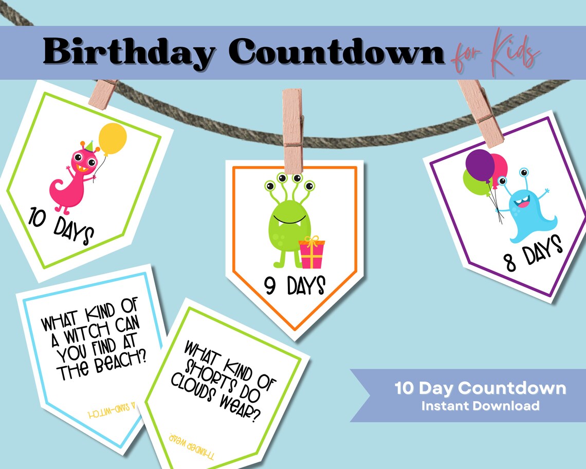 Birthday Countdown for Kids Kid's Jokes Instant Download - Etsy