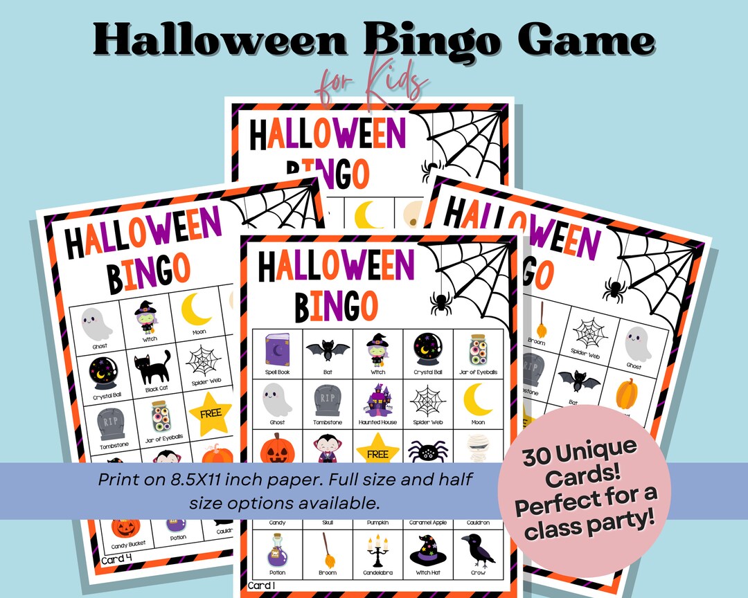 Halloween Bingo for Kids, Halloween Classroom Party Activity, Instant ...