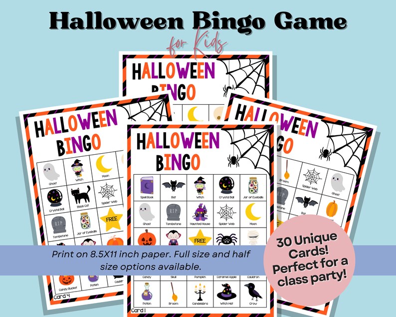 Halloween Bingo for Kids, Halloween Classroom Party Activity, Instant ...