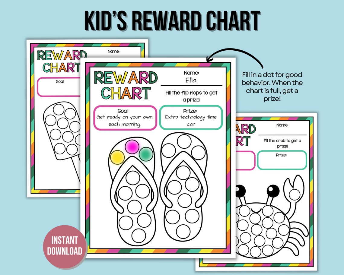 Reward Chart for Kids With Summer Theme, Instant Download - Etsy