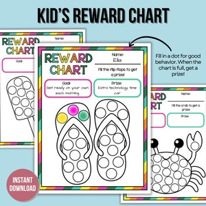 Reward Chart for Kids With Summer Theme, Instant Download - Etsy