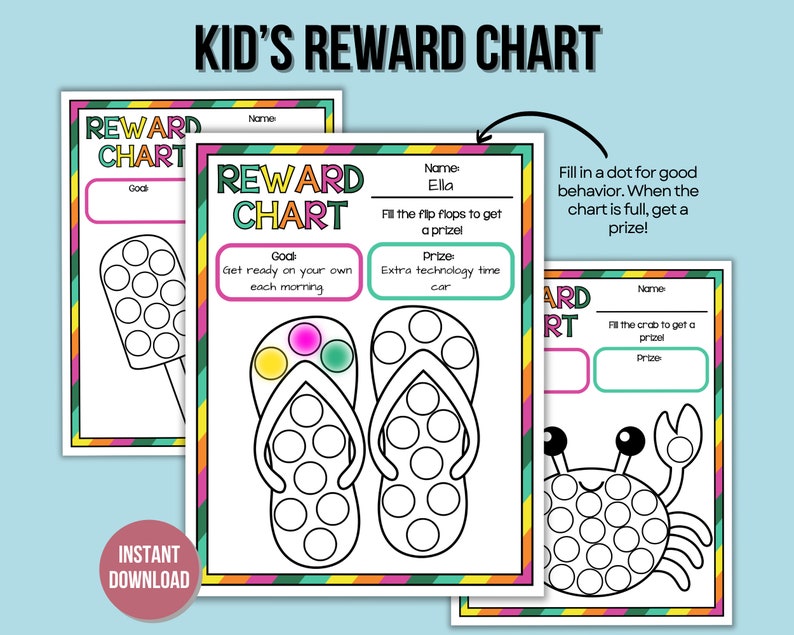 Reward Chart for Kids With Summer Theme, Instant Download - Etsy
